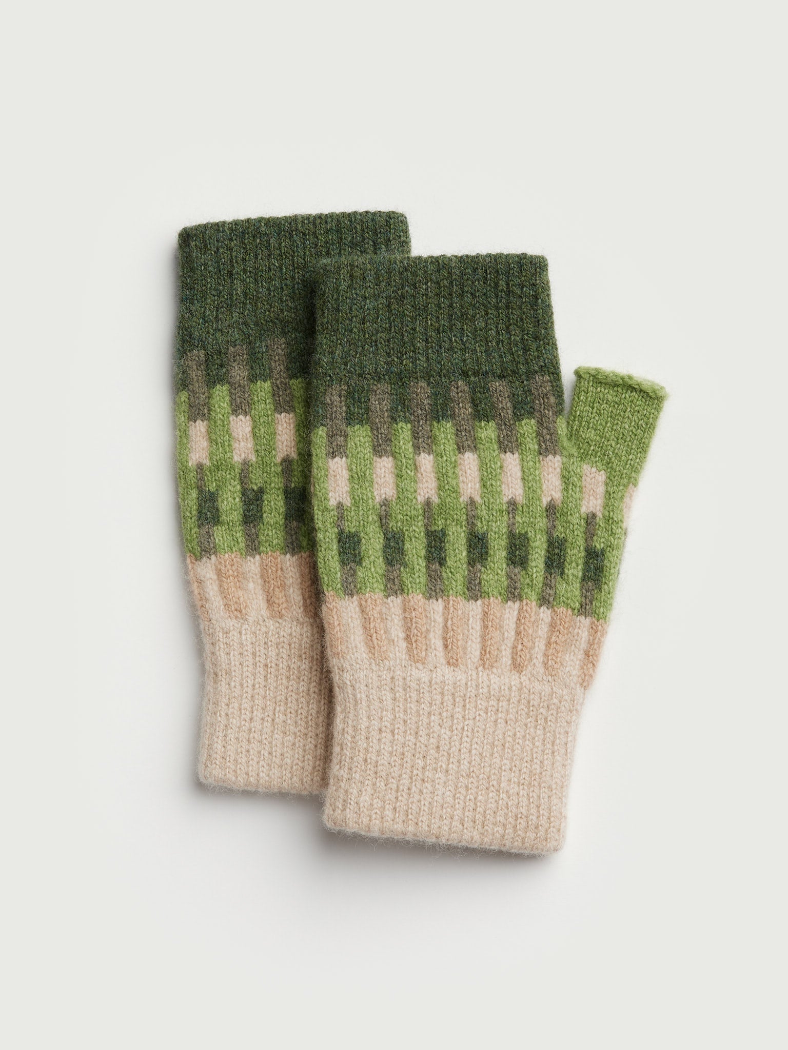 Fingerless Mitten "Harbour" - Oat, Field Green, Pine – Hilary Grant